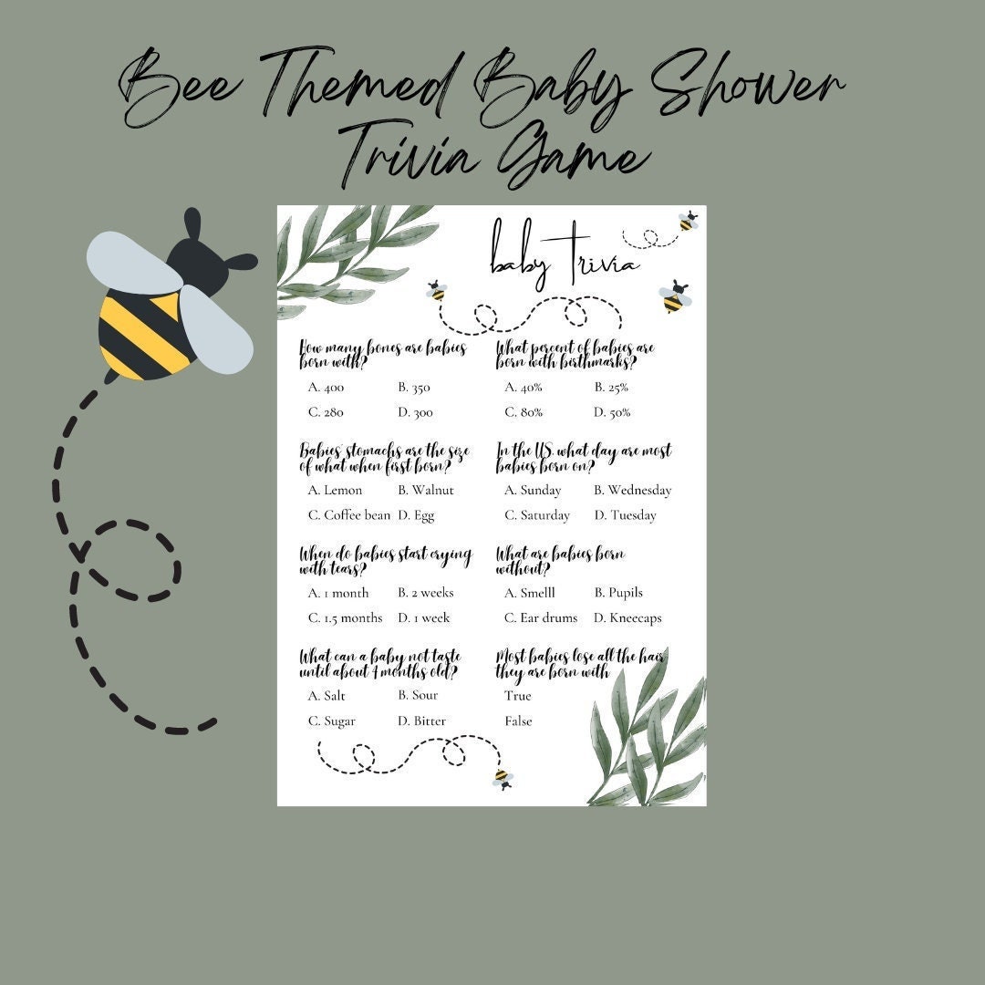Bee Theme Baby Shower Trivia Game Baby Shower Activity Printable Game ...
