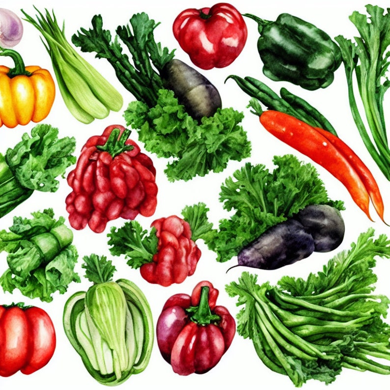 Fresh and Vibrant Watercolor Vegetable Clipart Collection - Etsy