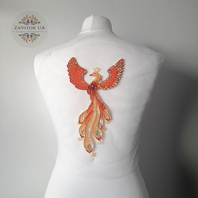 Beaded Phoenix Embroidery Applique/sequin Embroidered Firebird Patch ...