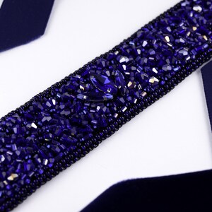 Luxury Sapphire Blue Crystal Choker Necklace, Couture Beaded Velvet ...