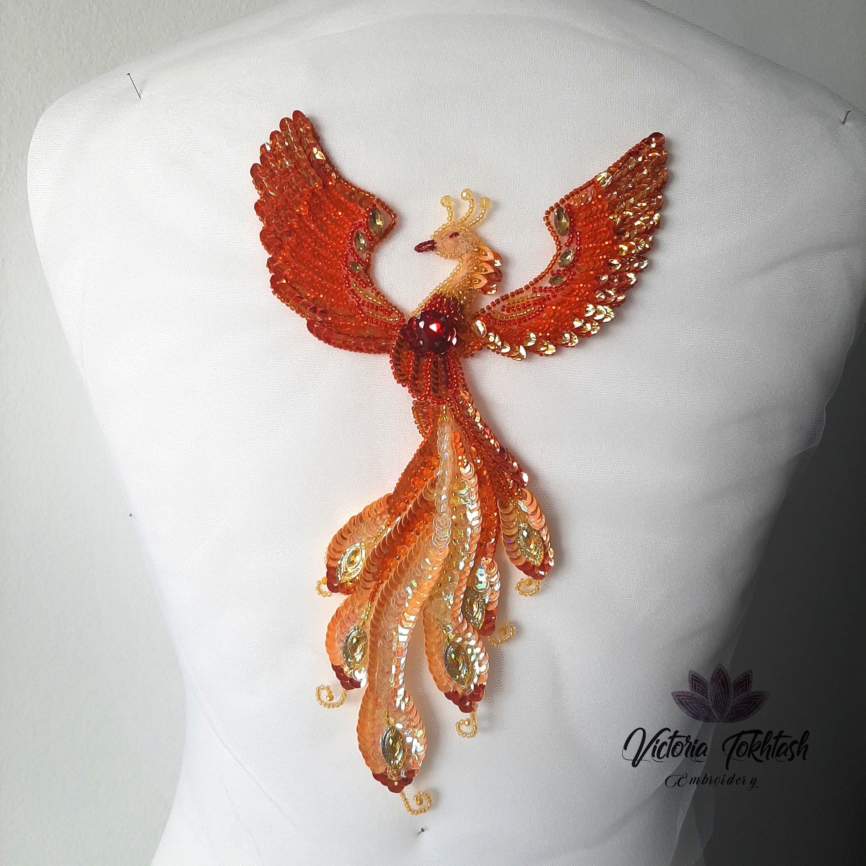 Embroidered Applique Phoenix Patch Bird Beaded Applique on an Evening ...