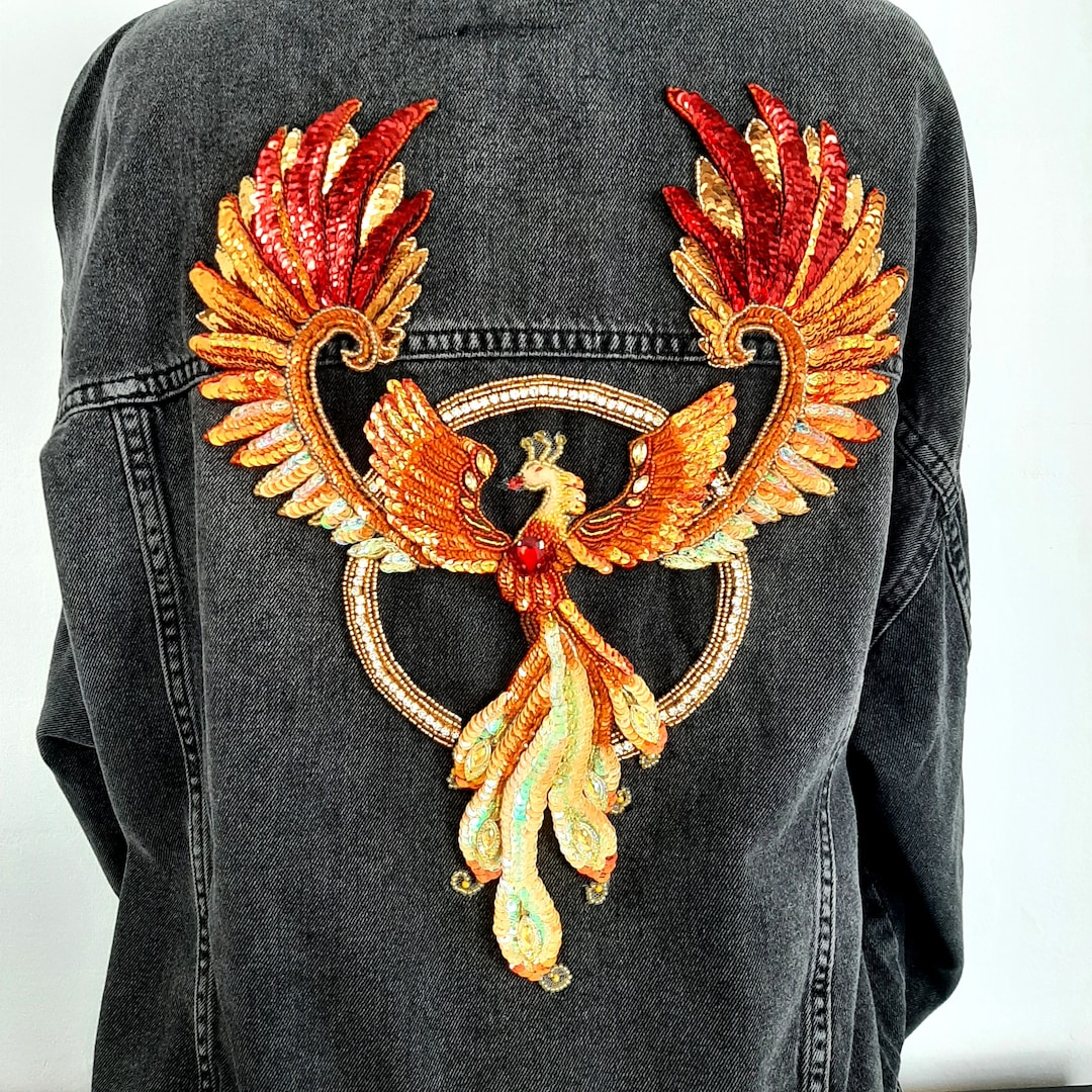 Phoenix Bird Patch Sequin and Beaded Applique for Denim Jackets ...