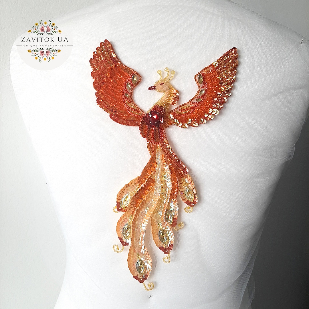 Beaded Phoenix Embroidery Applique/sequin Embroidered Firebird Patch ...