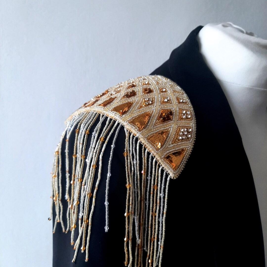 Gold Beaded Epaulettes. Fringe Shoulder Accessories. Detachable Sleeves ...