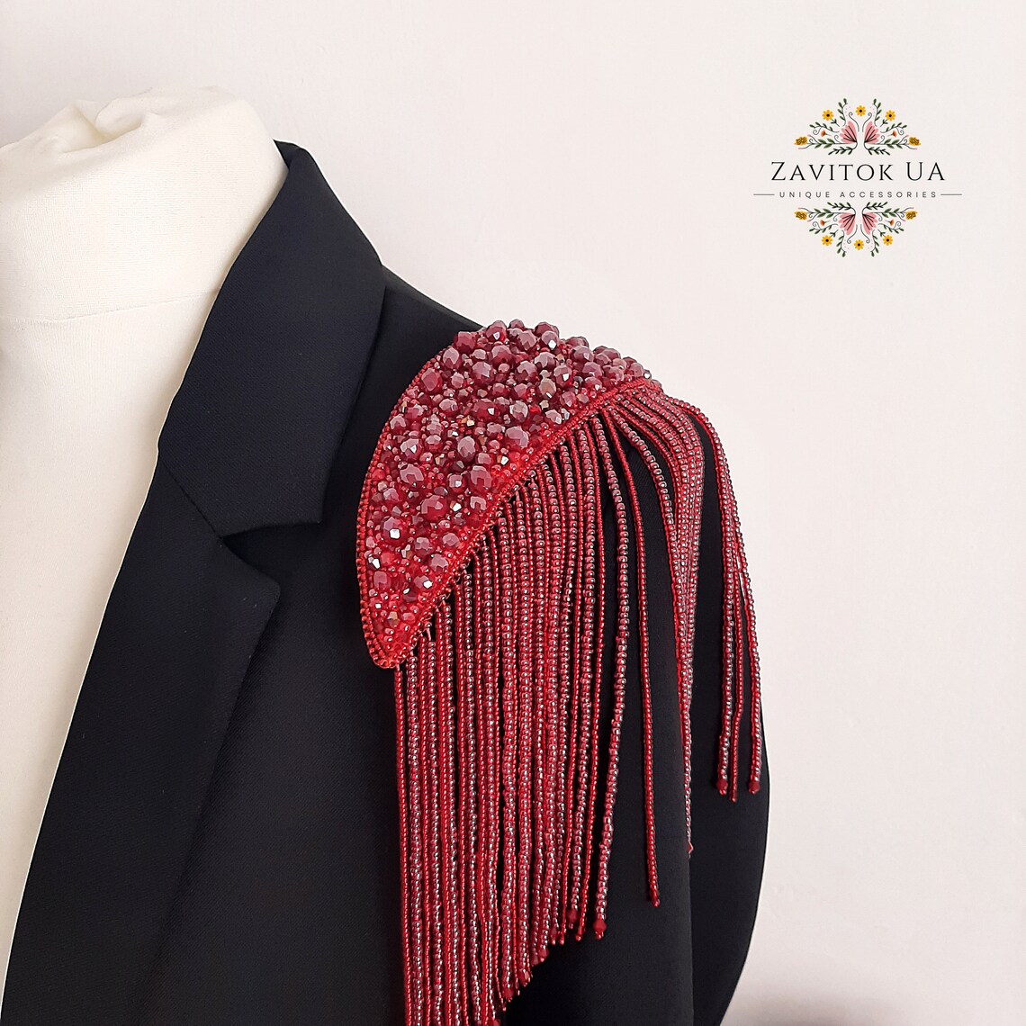 Luxury Beaded Epaulettes With Fringe, Red Crystal Shoulder Pads ...