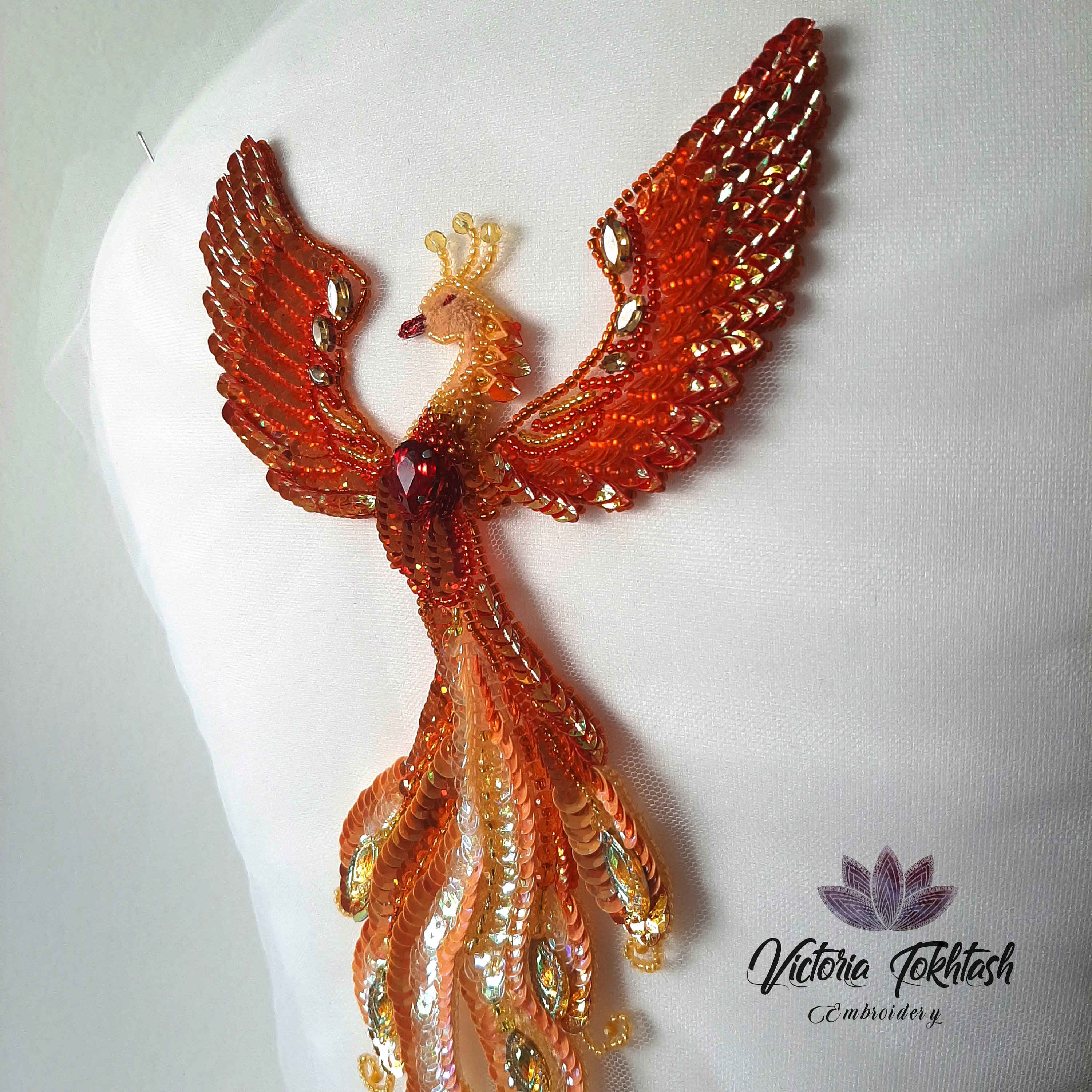 Embroidered Applique Phoenix Patch Bird Beaded Applique on an Evening ...