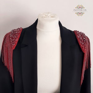 Luxury Beaded Epaulettes With Fringe, Red Crystal Shoulder Pads ...