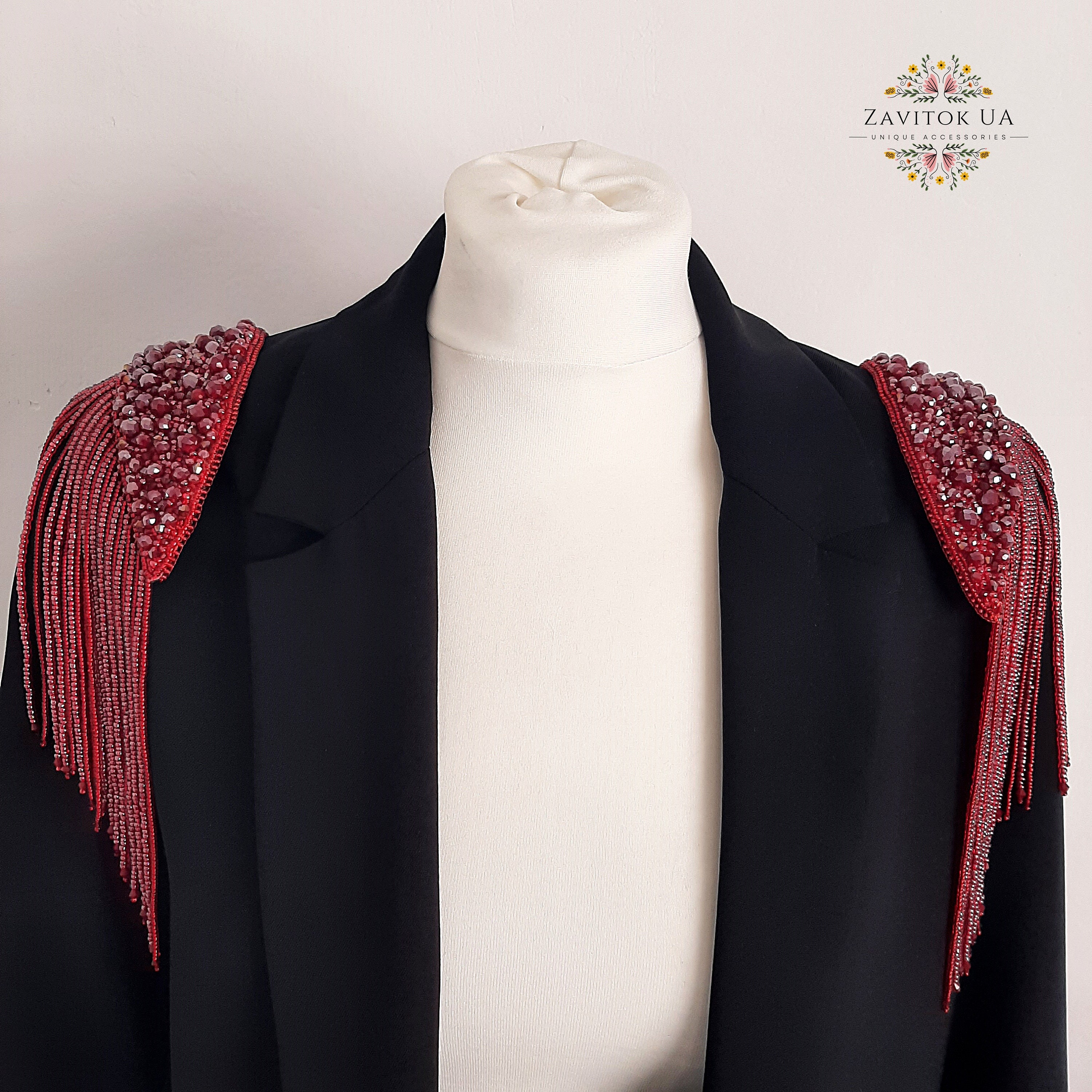 Luxury Beaded Epaulettes With Fringe, Red Crystal Shoulder Pads ...