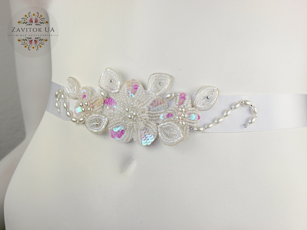 Pearl Bridal Belt – Handmade Wedding Belt, Thin Beaded Bridal Sash ...
