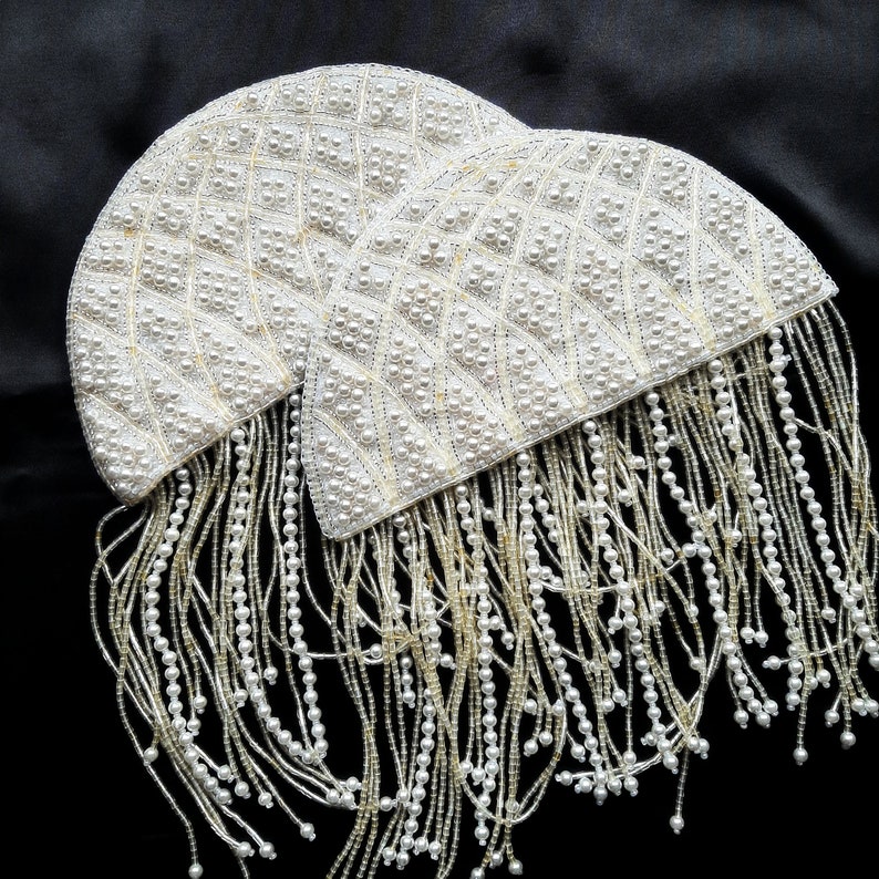 Shoulder Pearl Beaded Epaulettes. Fringed Shoulder Accessories. Beaded ...
