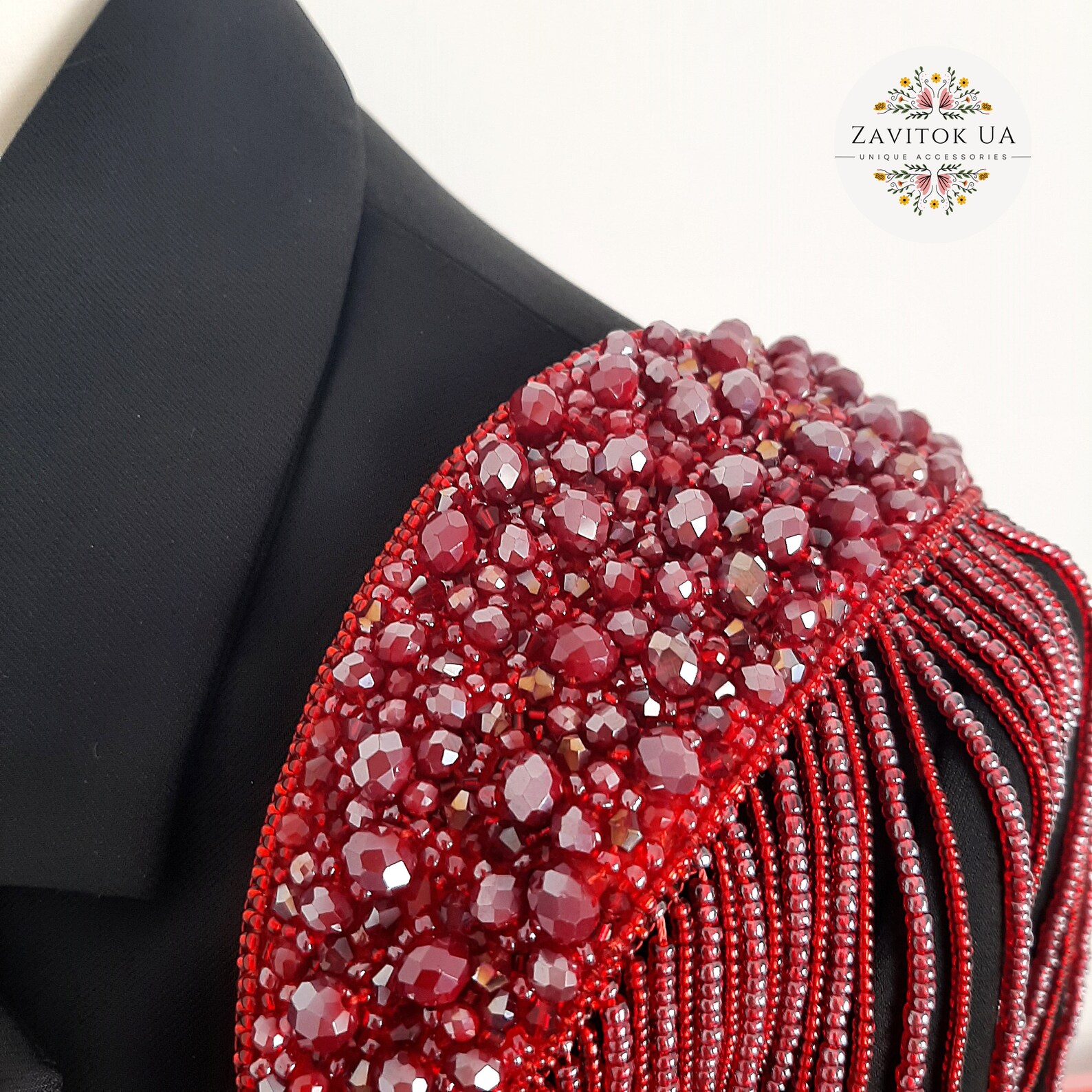 Luxury Beaded Epaulettes With Fringe, Red Crystal Shoulder Pads ...