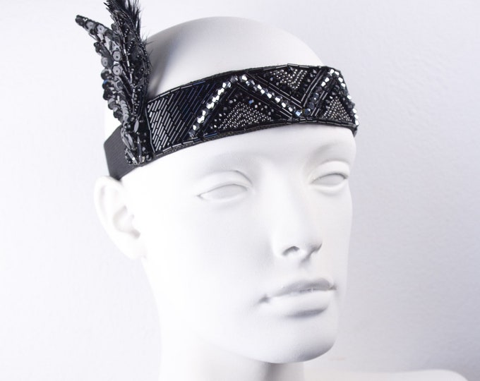 1920s Style FULLY Beaded Silver Fringe FLAPPER Head Cap Skull Headpiece ...