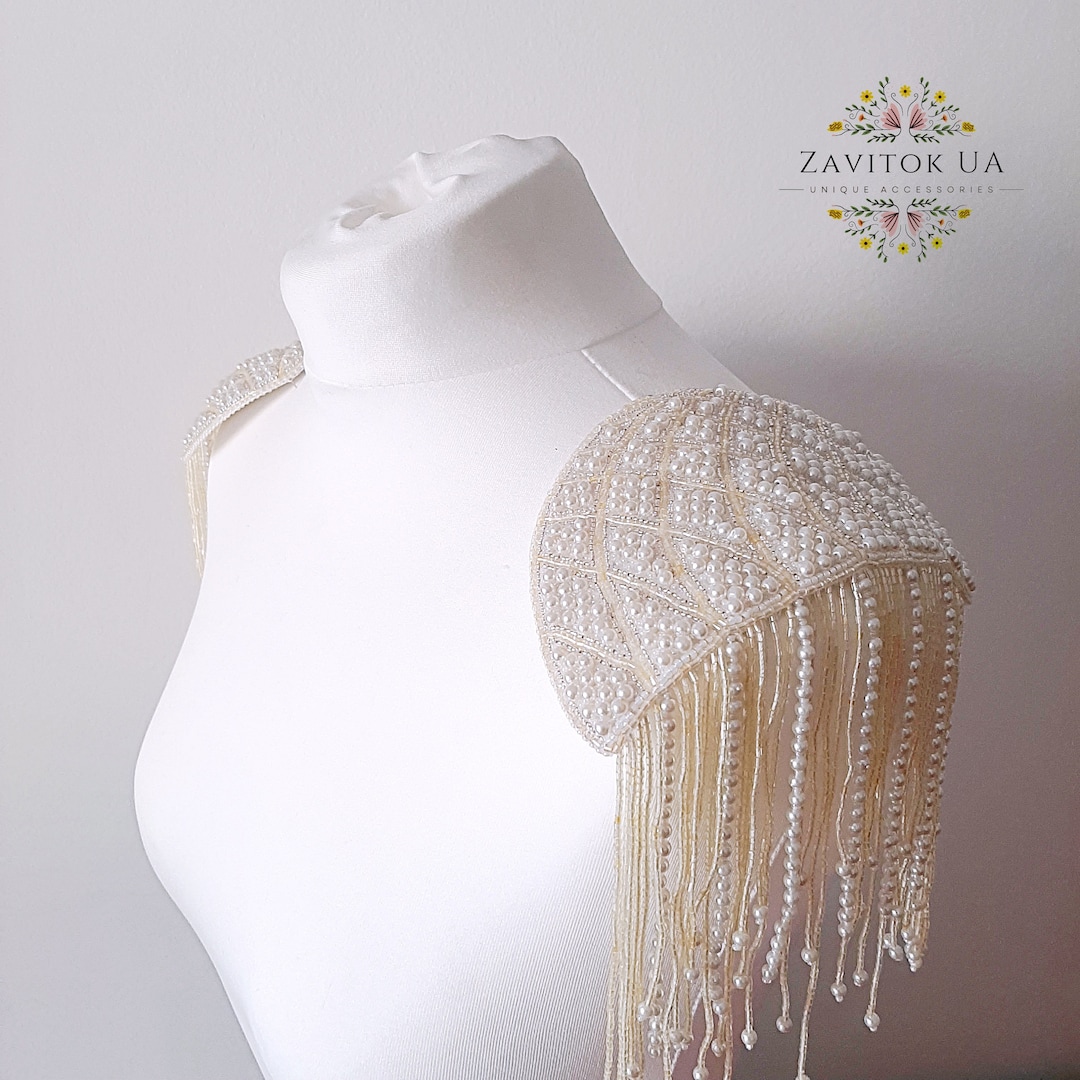 Shoulder Pearl Beaded Epaulettes. Fringed Shoulder Accessories. Beaded ...