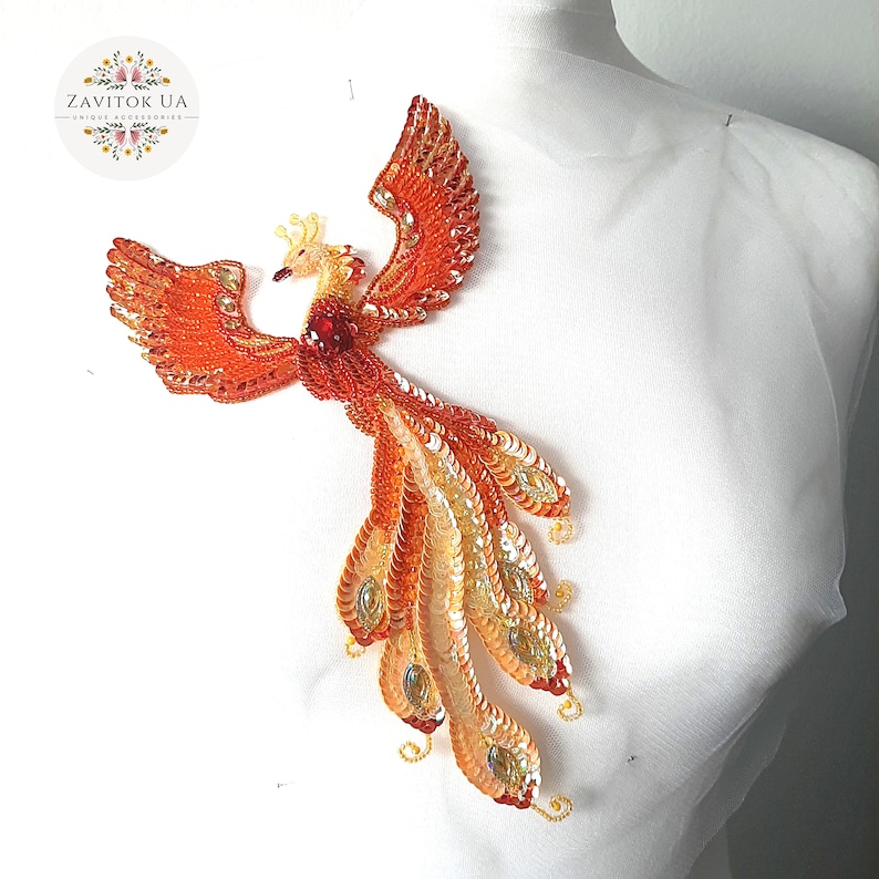 Beaded Phoenix Embroidery Applique/sequin Embroidered Firebird Patch ...