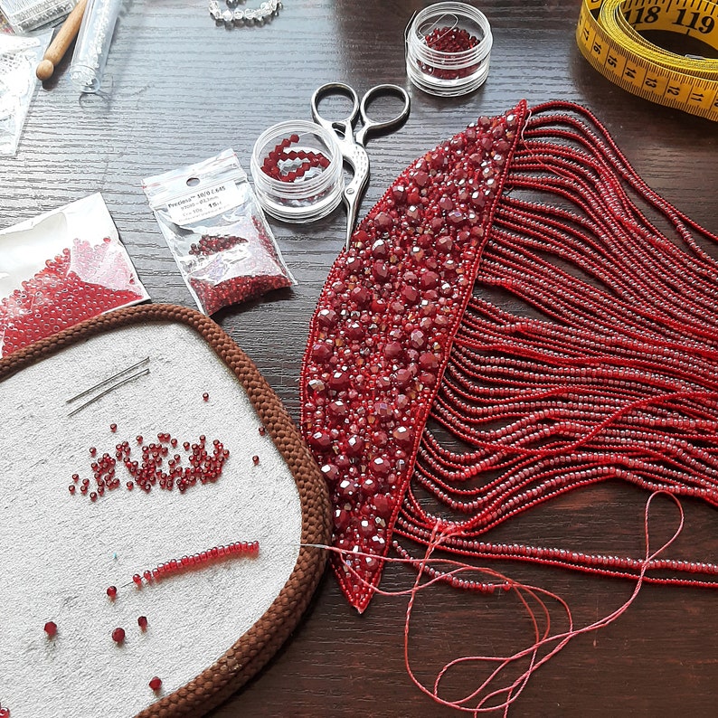 Luxury Beaded Epaulettes With Fringe, Red Crystal Shoulder Pads ...
