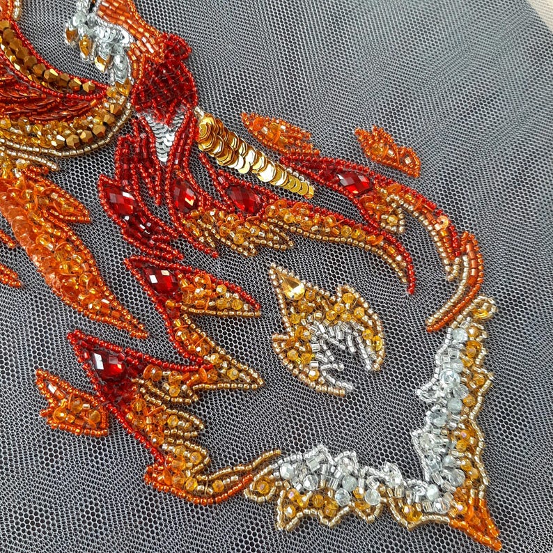 Luxury Phoenix Beaded Applique, Couture Embroidery Patch, Fire Bird ...