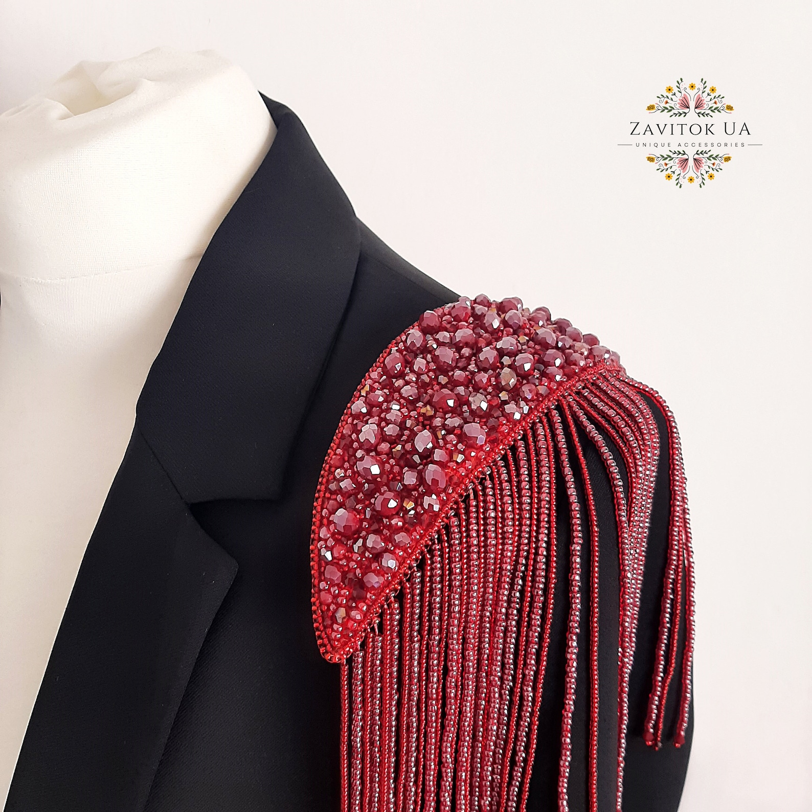 Luxury Beaded Epaulettes With Fringe, Red Crystal Shoulder Pads ...