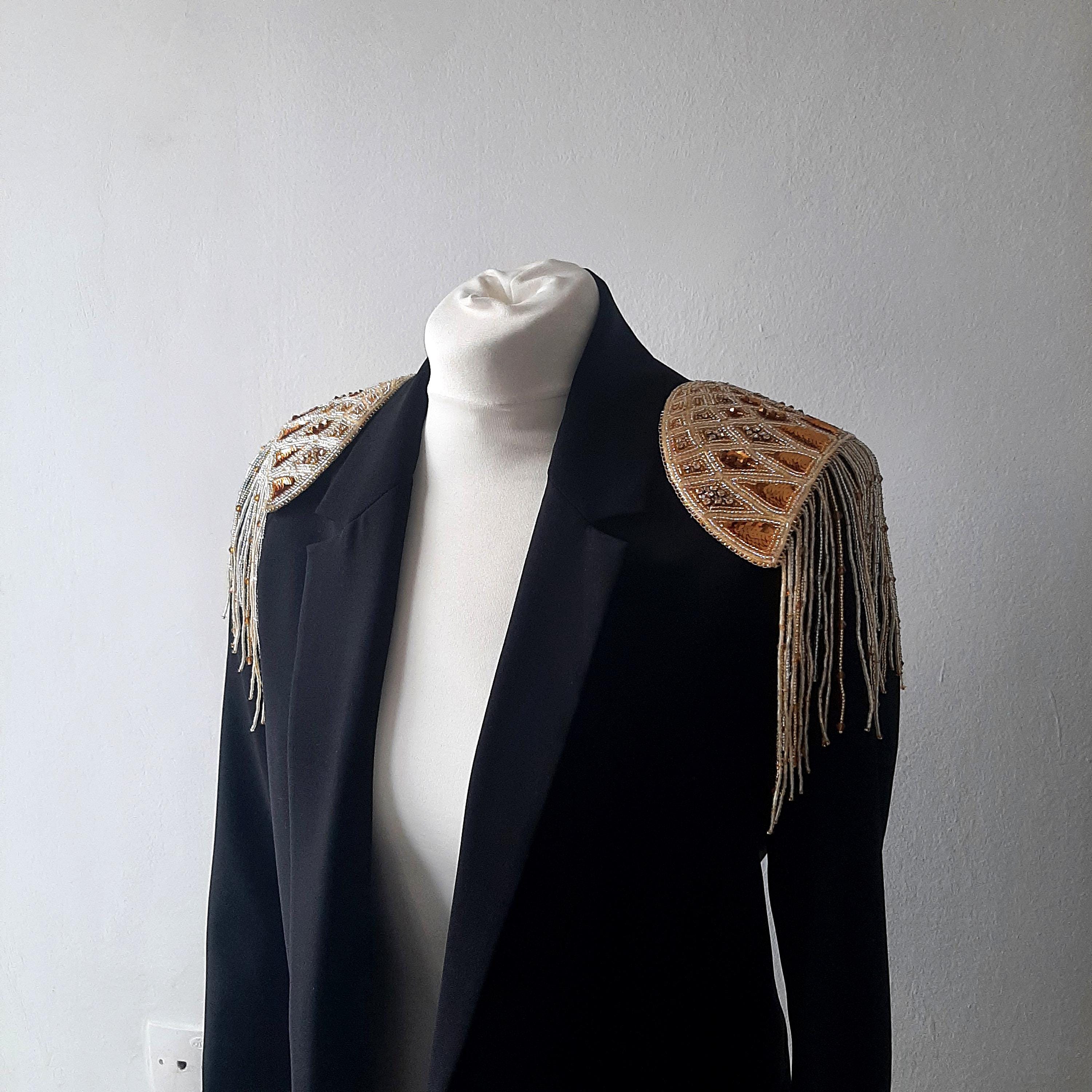 Gold Beaded Epaulettes. Fringe Shoulder Accessories. Detachable Sleeves ...