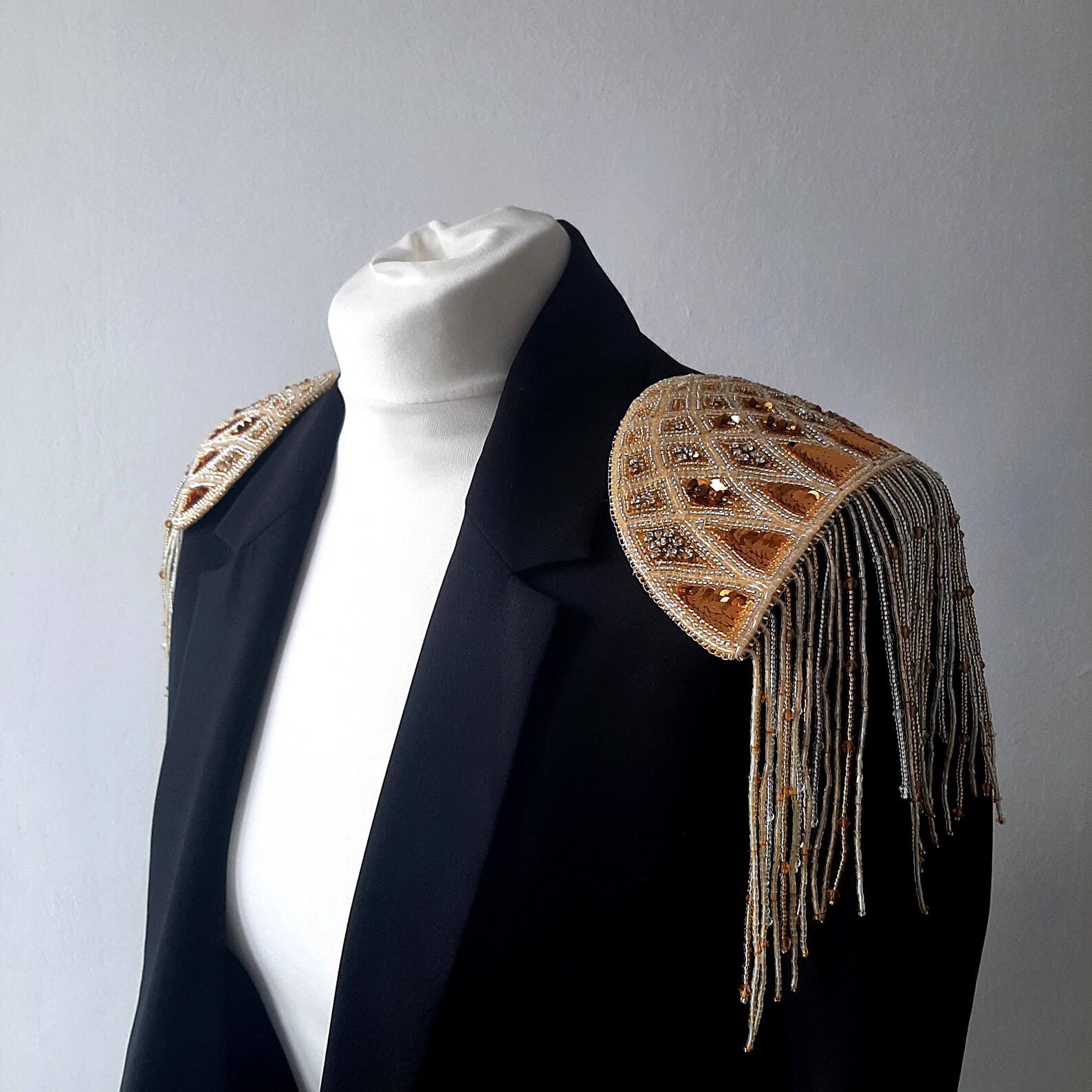 Gold Beaded Epaulettes. Fringe Shoulder Accessories. Detachable Sleeves ...