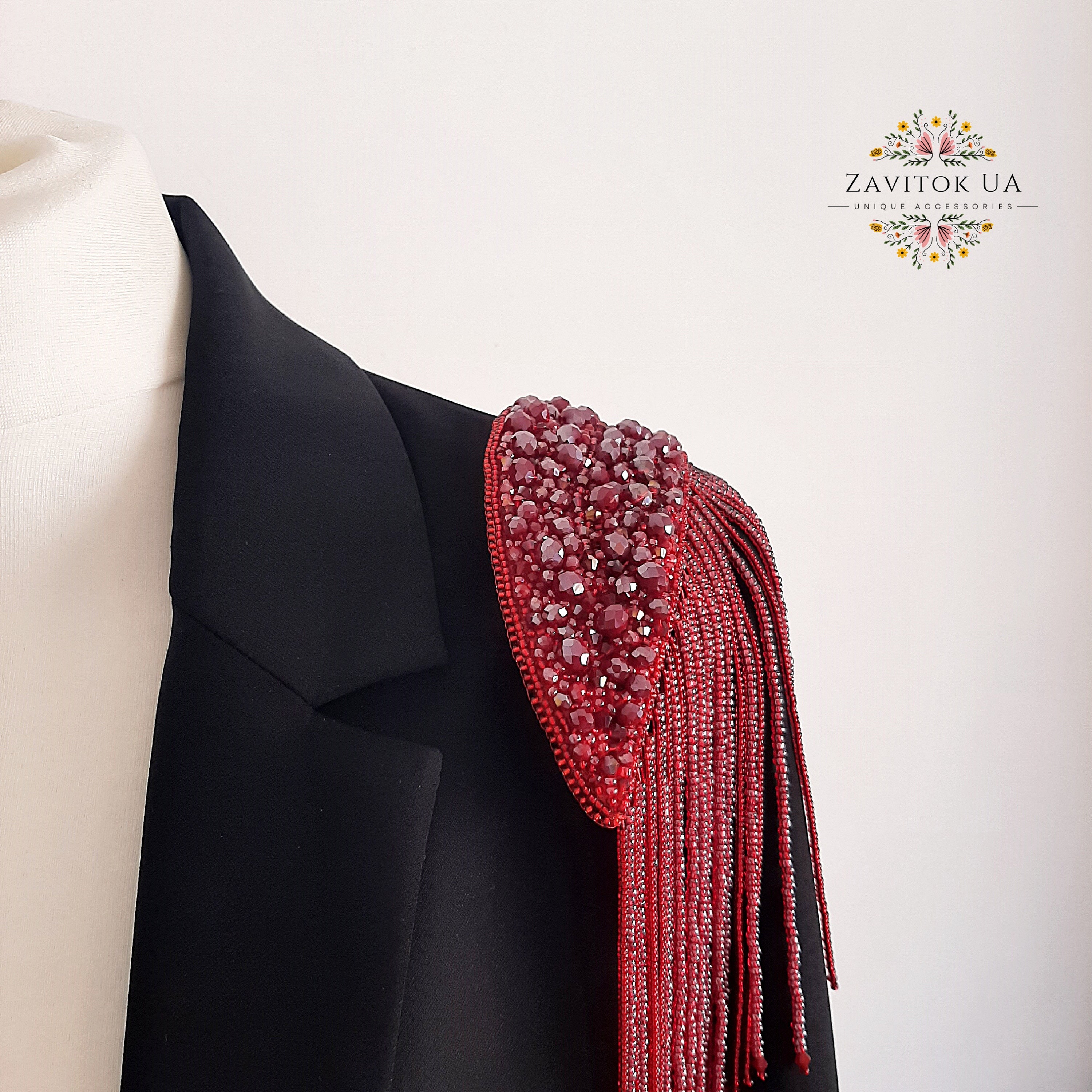 Luxury Beaded Epaulettes With Fringe, Red Crystal Shoulder Pads ...