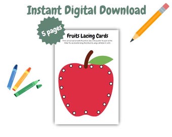 FRUIT LACING CARDS Fine Motor Skills Educational Homeschool Preschool ...