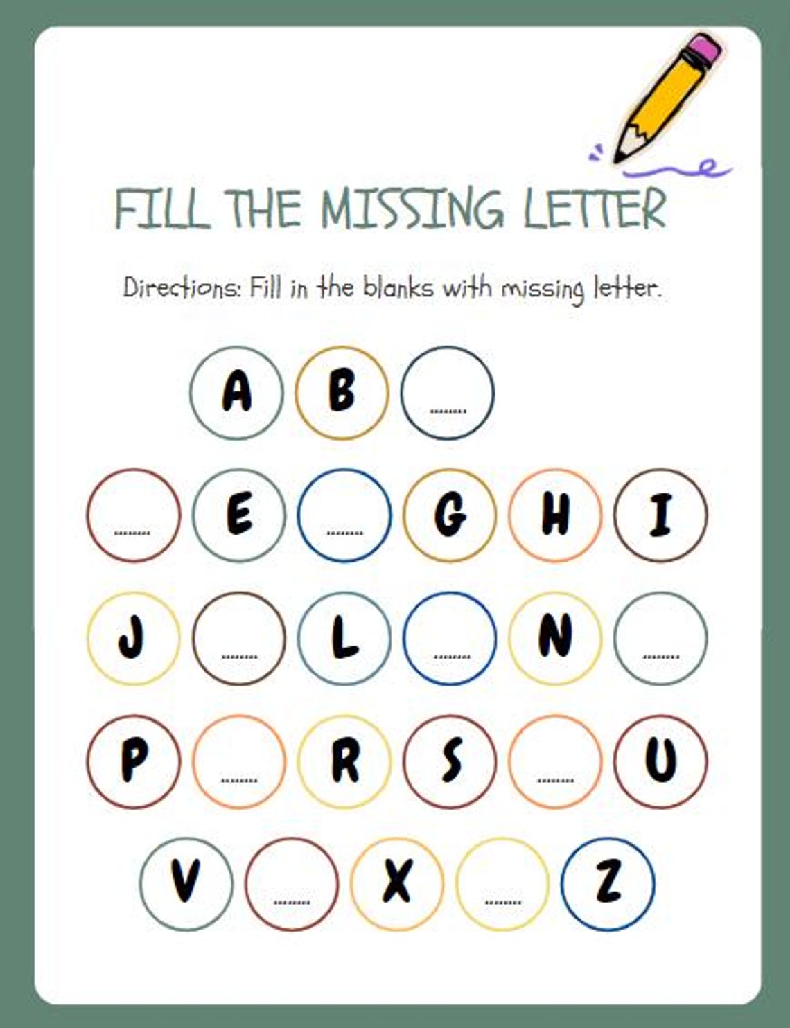Fill in the Missing Letter Worksheets | Alphabet Learning Printables ...