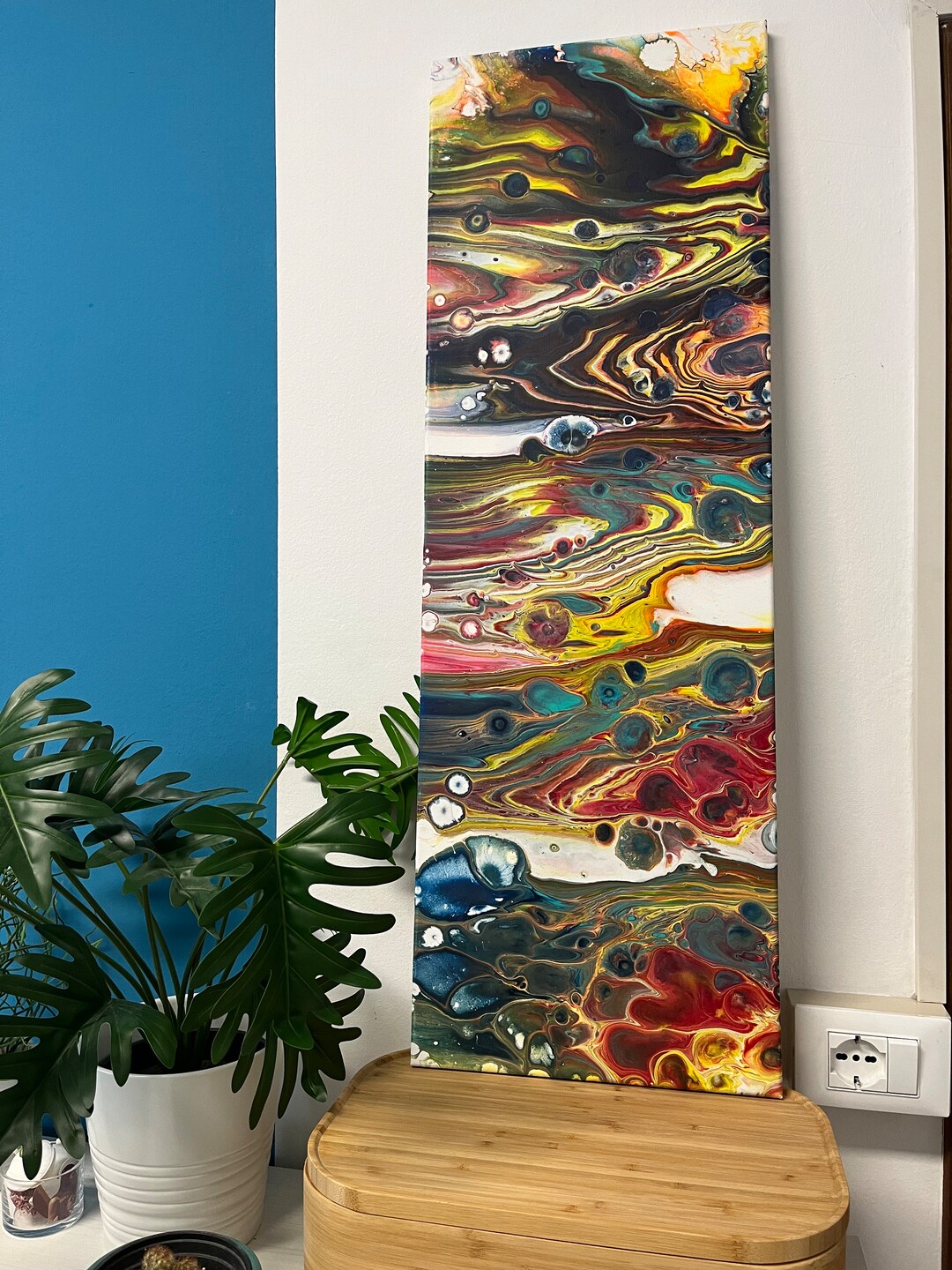 Long Modern Handmade Painting 12x35.5 Inches 30 X 90 Cm Rainbow Planet ...