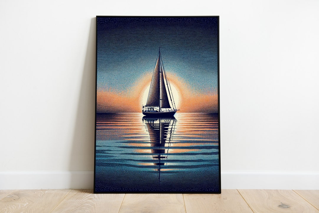 Poster Sailor 'sunset' Ocean Poster Sea Wall Art Pointillism Art ...