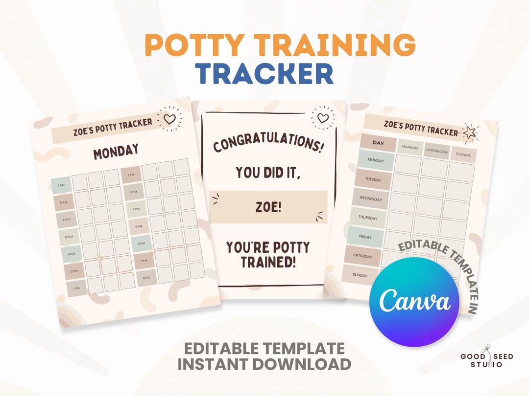 Potty Training Tracker: Editable Canva Template, Toddler Progress Chart ...