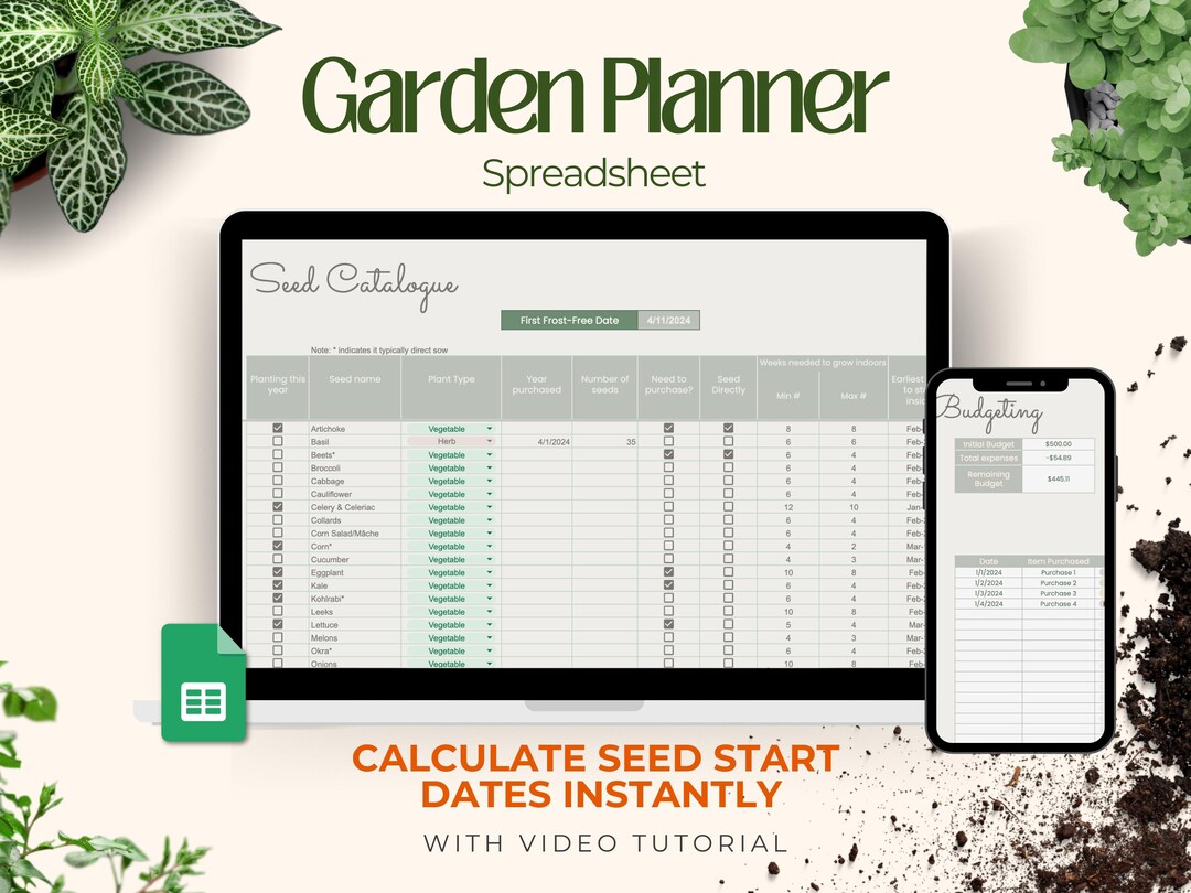 Easy Gardening Spreadsheet Planner Gardeners Seed Tracker With Tutorial ...