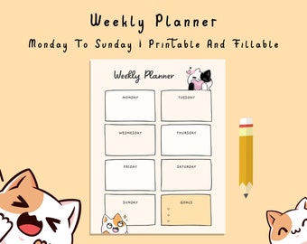 Printable Cat Weekly Planner - Etsy