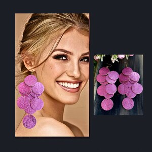 Iridescent Purple Leather Chandelier Earrings: Sequin Statement Jewelry - Etsy