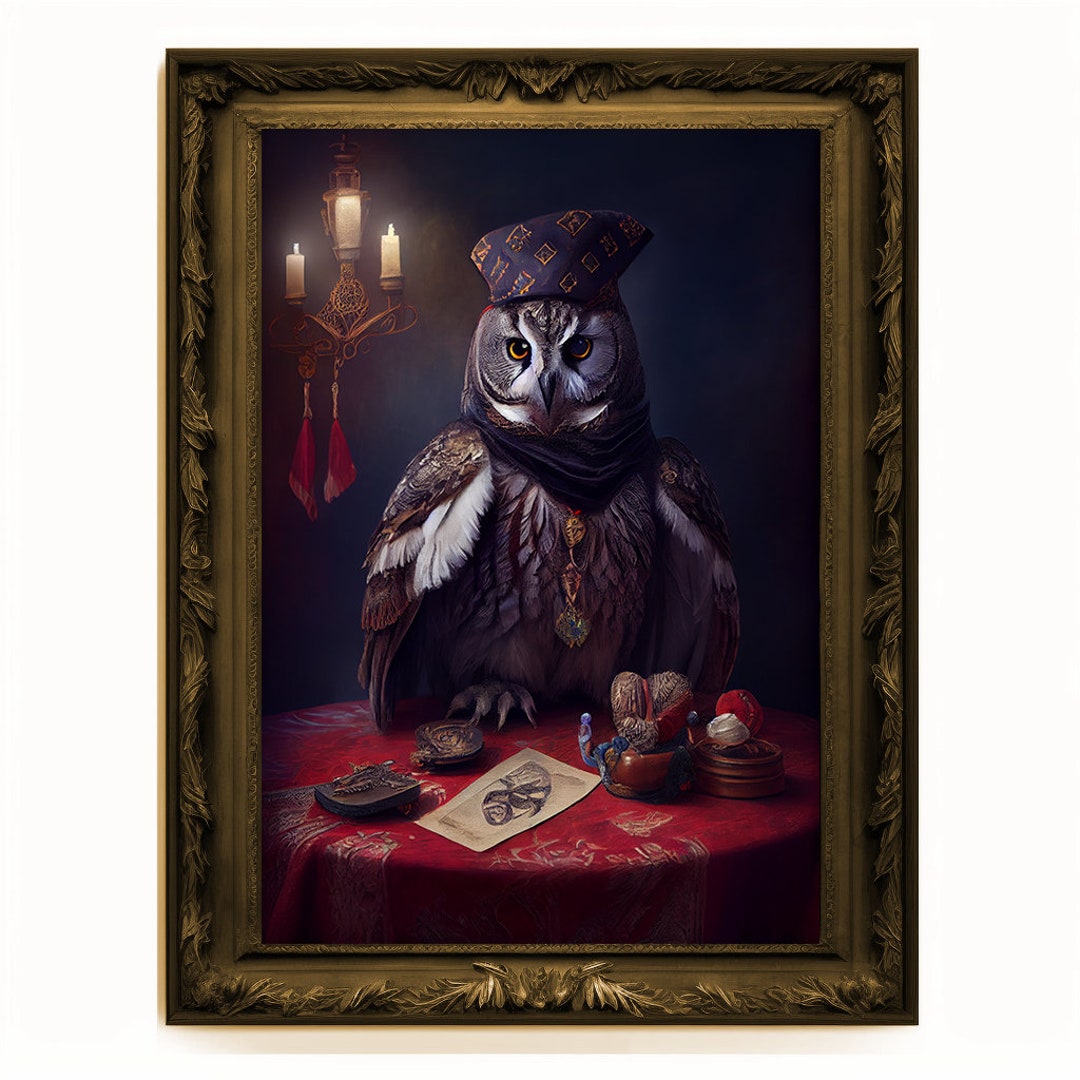 Prophet Owl, Fortune Teller Owl Portrait, Owl Poster, Animal Painting ...