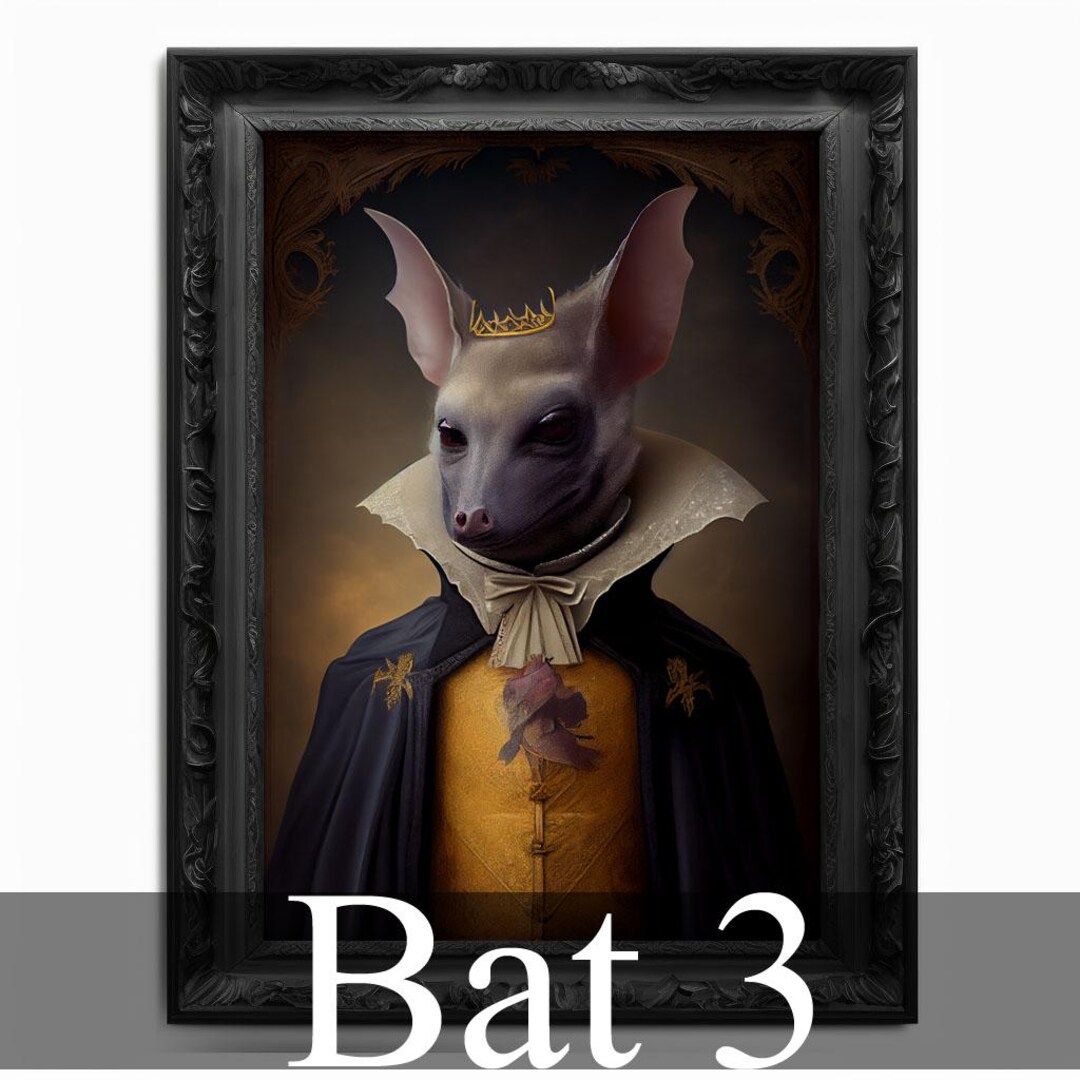 Royal Bat Portrait - Gothic Victorian Digital Print, Elegant Animal ...