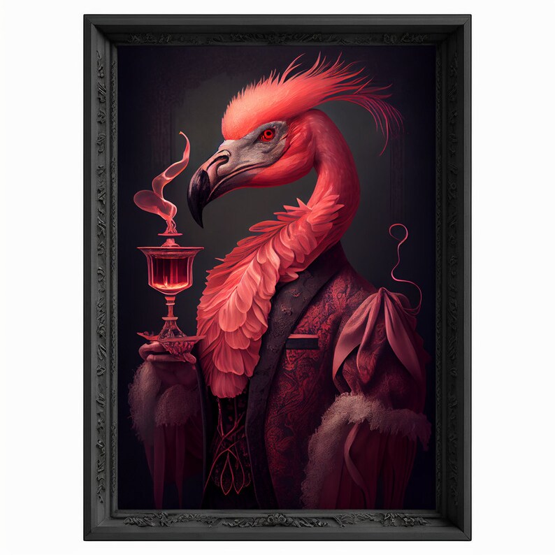 Flaming Cocktail Flamingo, Bar Room Flamingo Wall Art Print, Animal ...