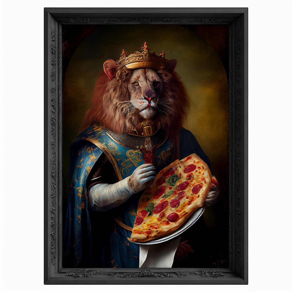 Lion King Portrait Eating Pizza, Animal Painting, Altered Art, Bar Room ...