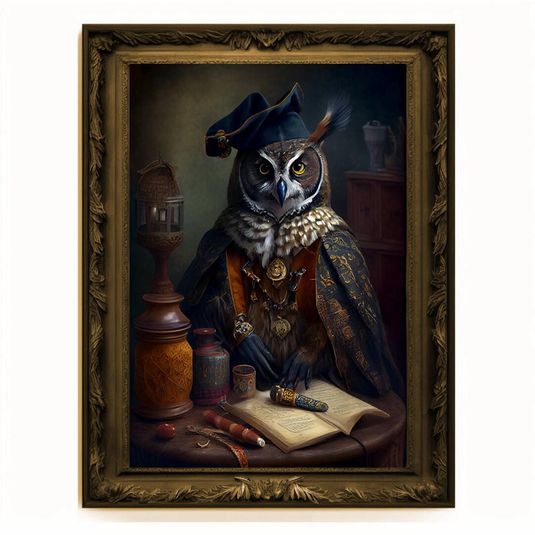Prophet Owl, Fortune Teller Owl Portrait, Owl Poster, Animal Painting ...