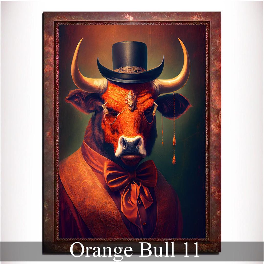 Victorian Bull Portrait Art Print: Regal Animal Wall Decor - Etsy