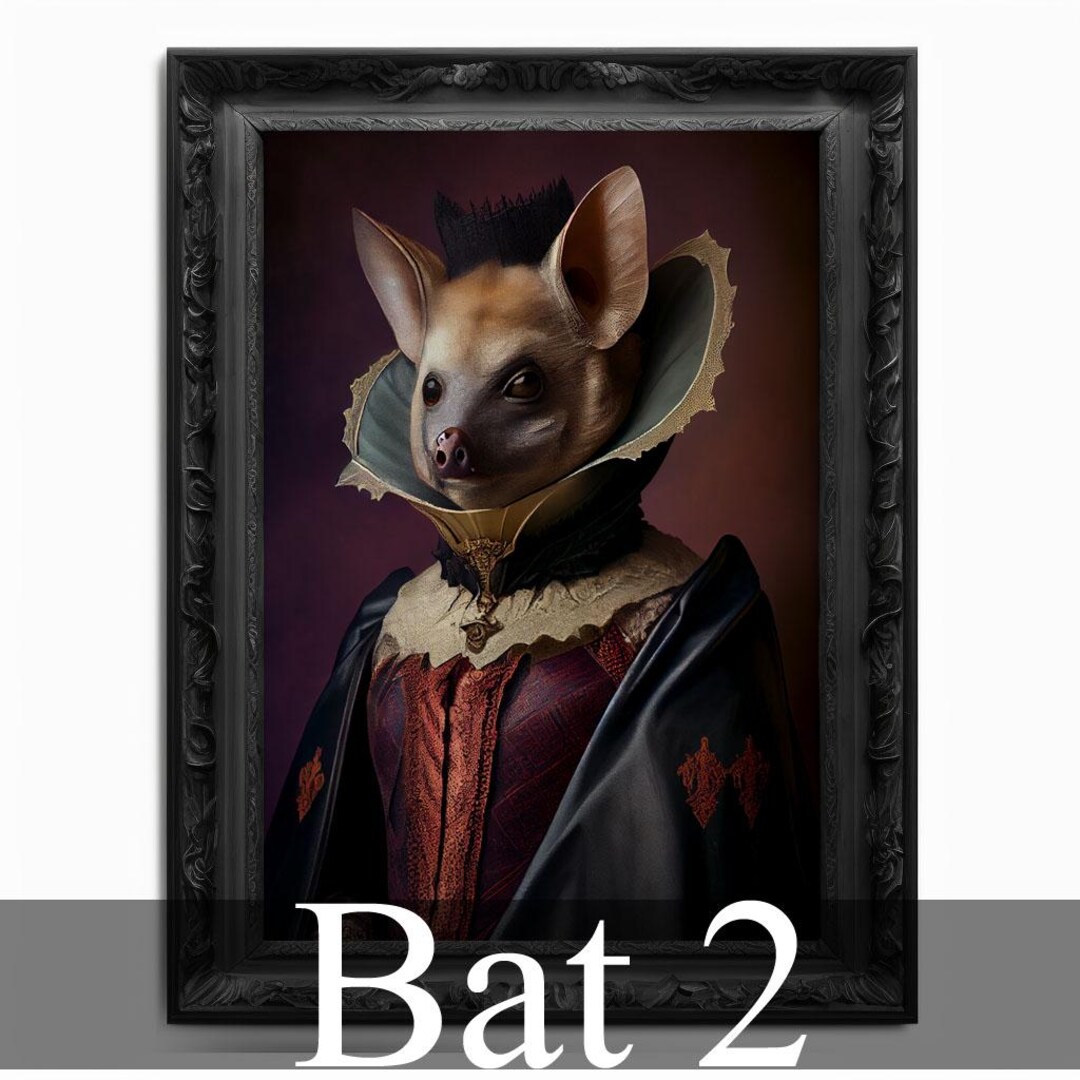 Noble Bat Portrait - Gothic Digital Art Print, Elegant Animal Wall ...