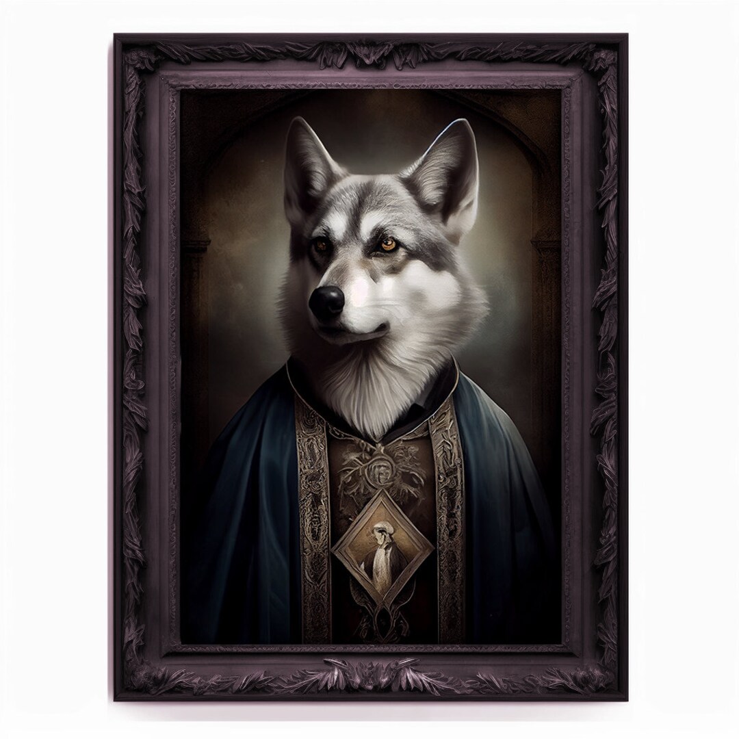 Wolf Priest, Ritual Wolf Portrait, Religious Poster, Animal Painting ...
