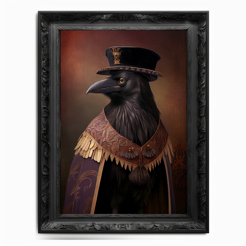 Crow Wall Art Print, Bird Animal Lover Vintage Regal Art Poster ...