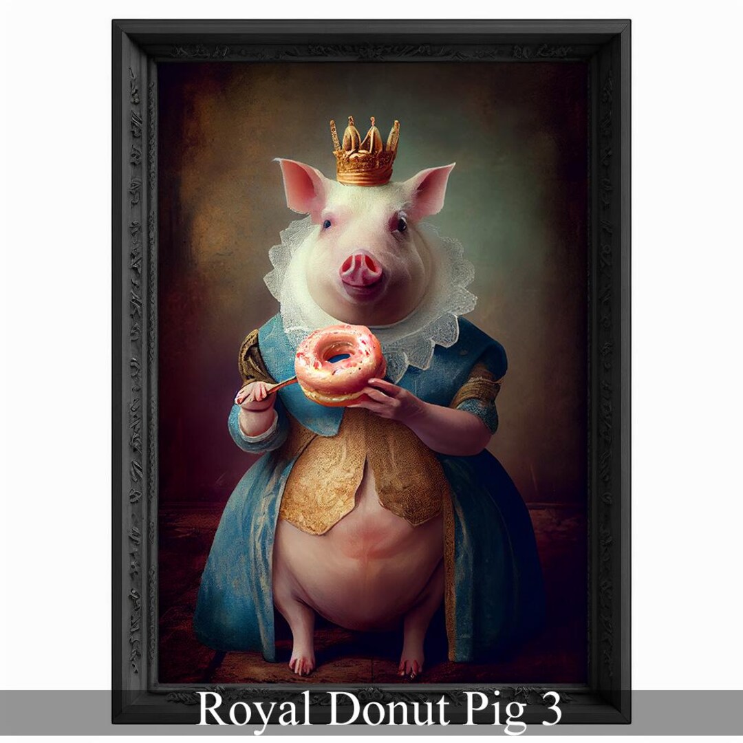 Royal Pig Eating Donut Portrait, Animal Painting, Altered Art, Bar Room ...