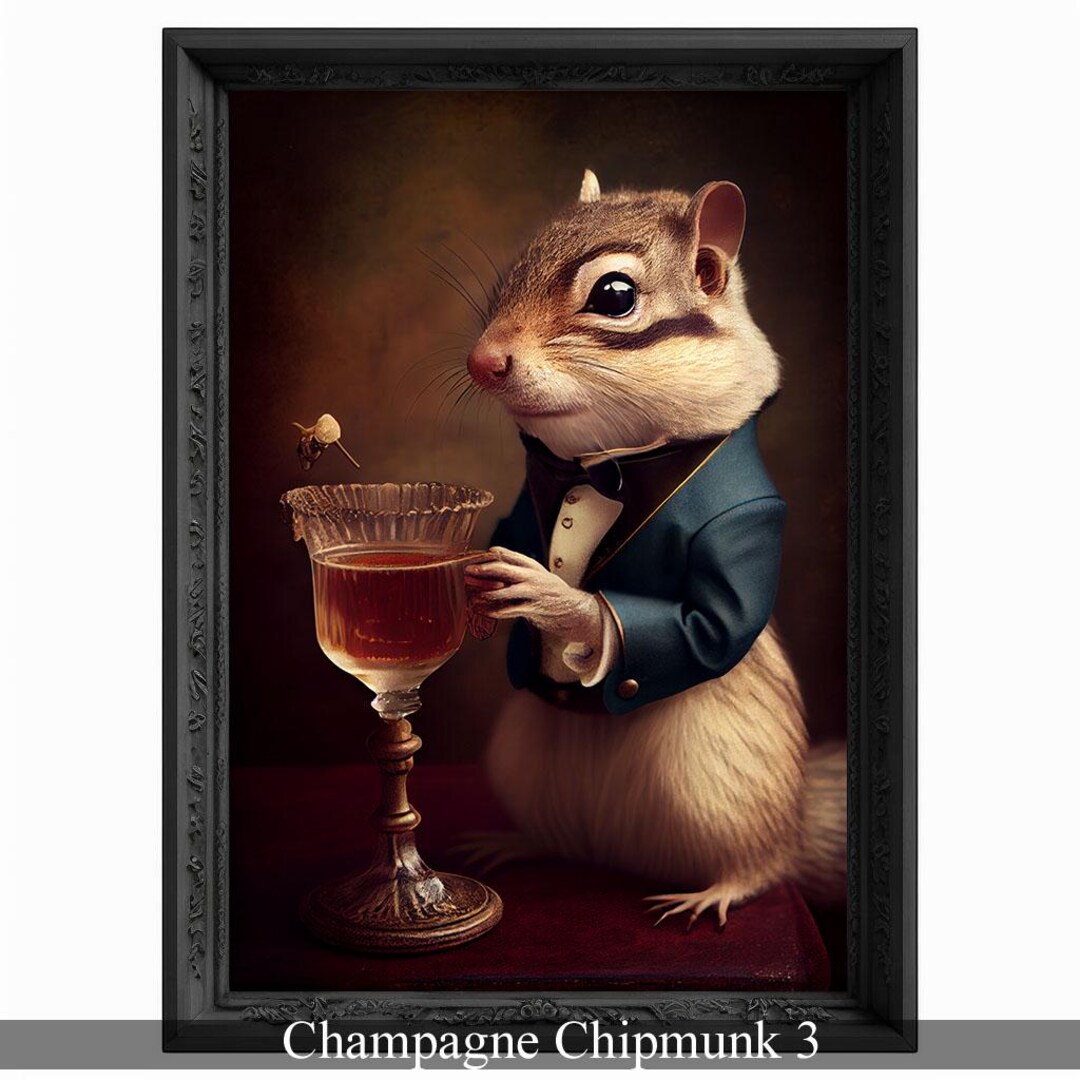 Champagne Chipmunk Portrait: Regal Bar Room Animal Art Print - Etsy