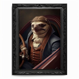 Race Car Sloth Art Print, Motor Sports Animal Vintage Regal Art Poster ...