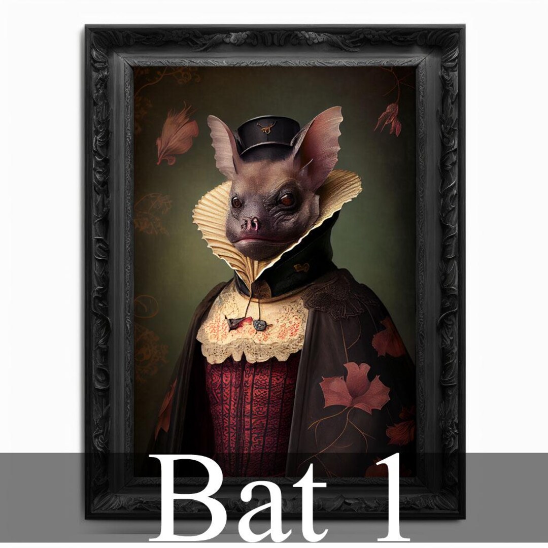 Bat Wall Art Print, Animal Lover Vintage Regal Bat Art Print Poster ...