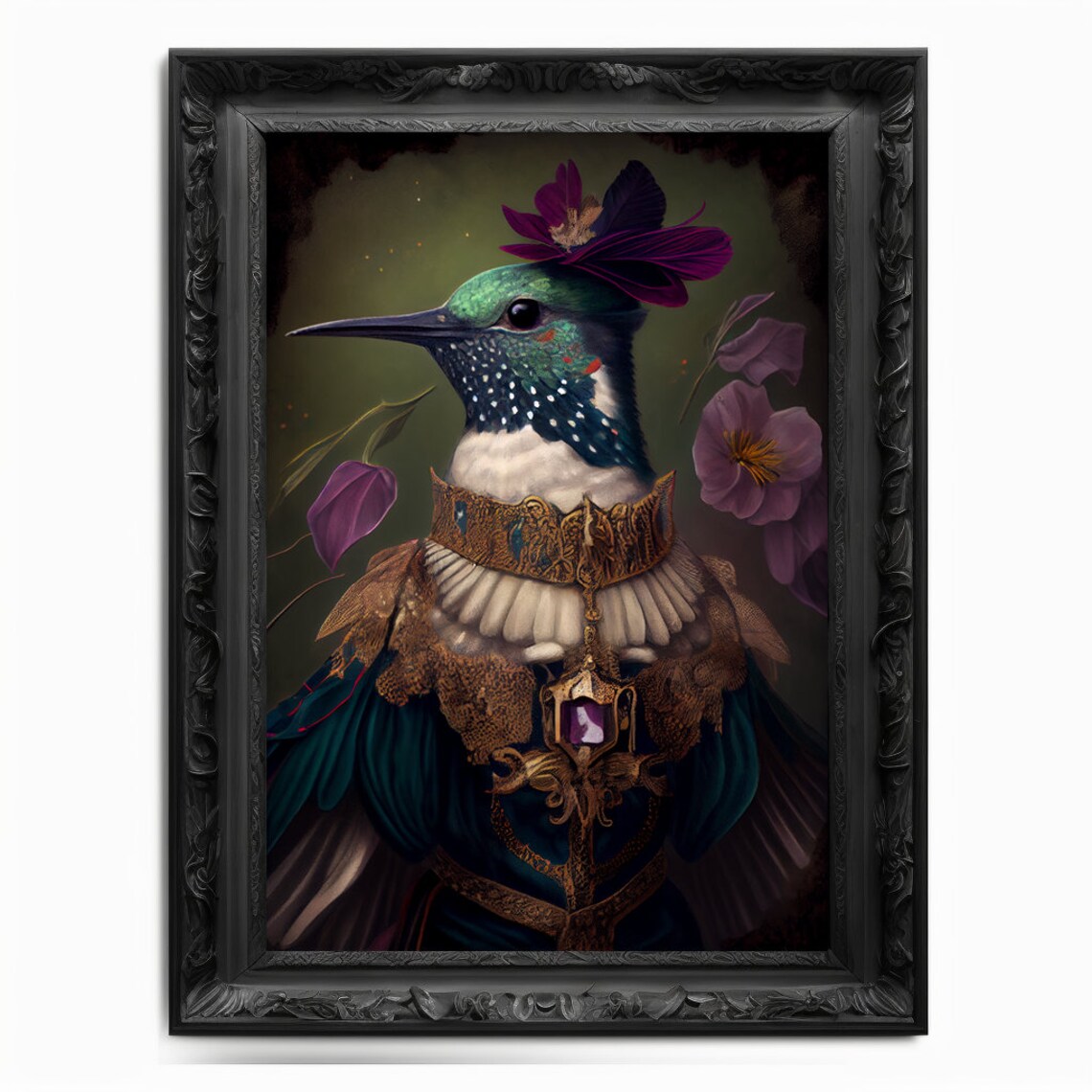 Hummingbird Wall Art Print, Bird Animal Lover Vintage Regal Art Poster ...