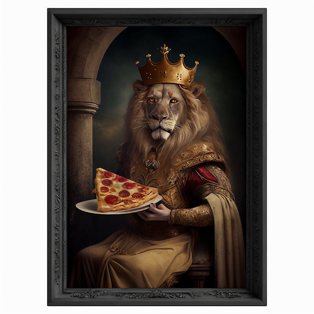Lion King Portrait Eating Pizza, Animal Painting, Altered Art, Bar Room ...