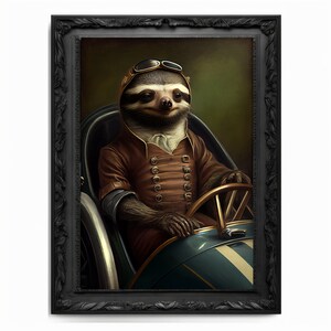 Race Car Sloth Art Print, Motor Sports Animal Vintage Regal Art Poster ...