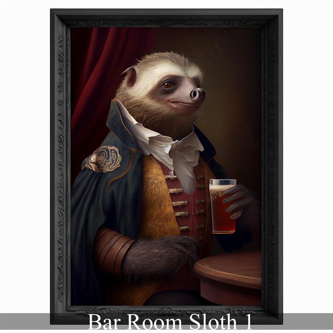 Bar Room Sloth Wall Art Print, Animal Lover Vintage Regal Sloth ...