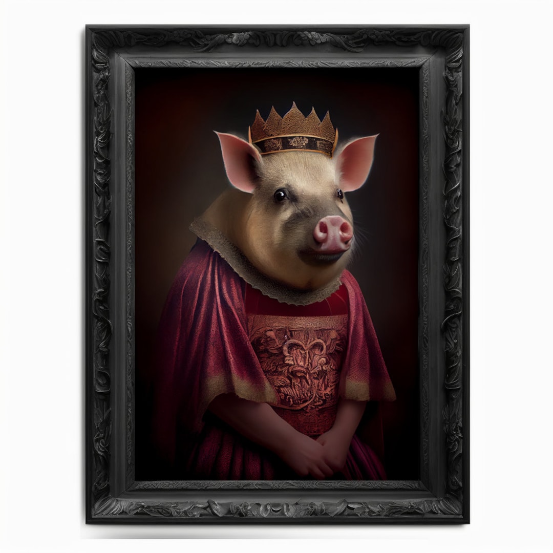 Pig Wall Art Print, Hog Animal Lover Vintage Regal Pig Art Poster ...